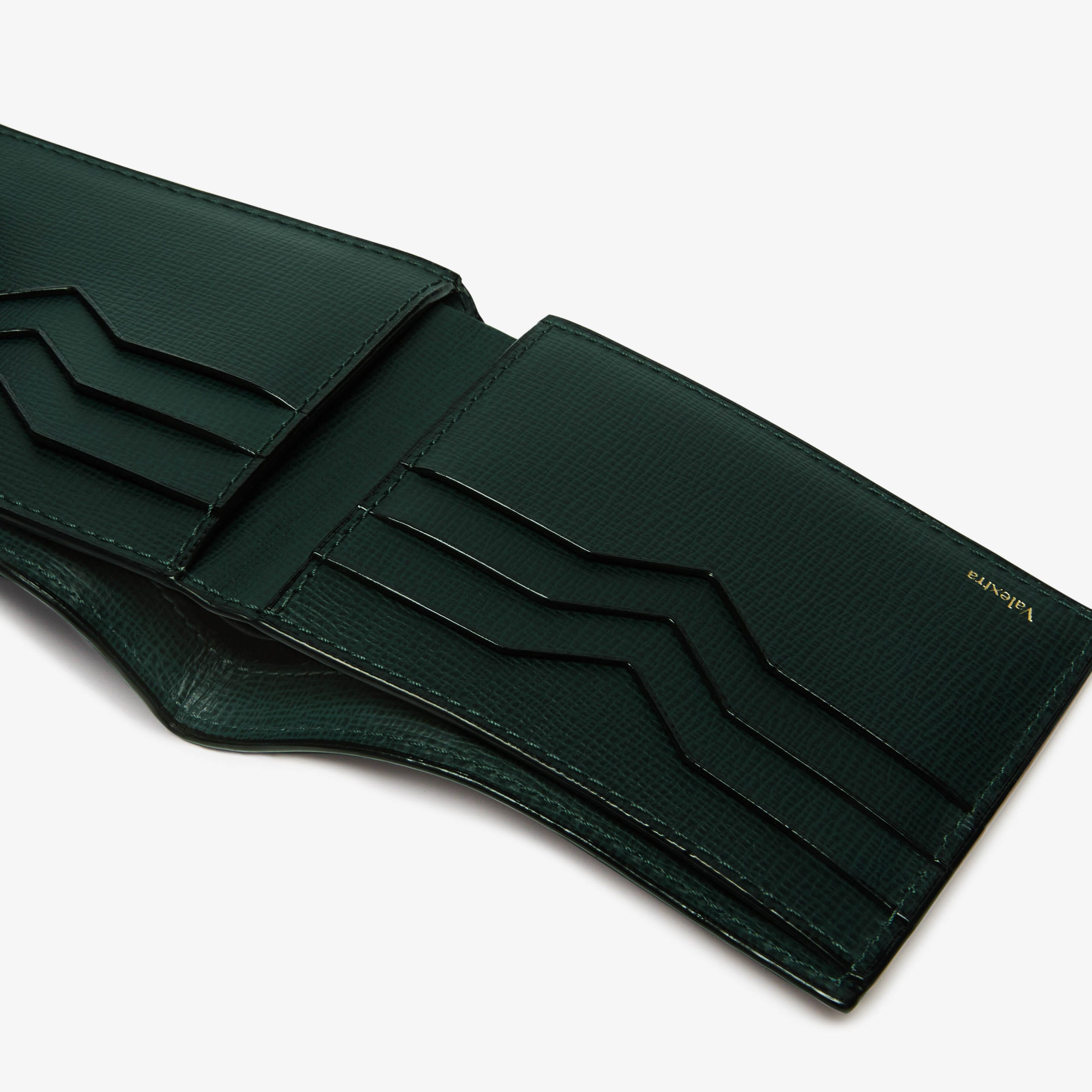 Green Leather Bifold stylish compact wallet | Valextra