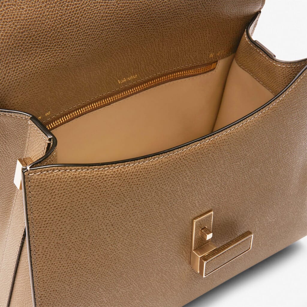 Beige Leather Medium top handle bag with strap | Valextra Iside